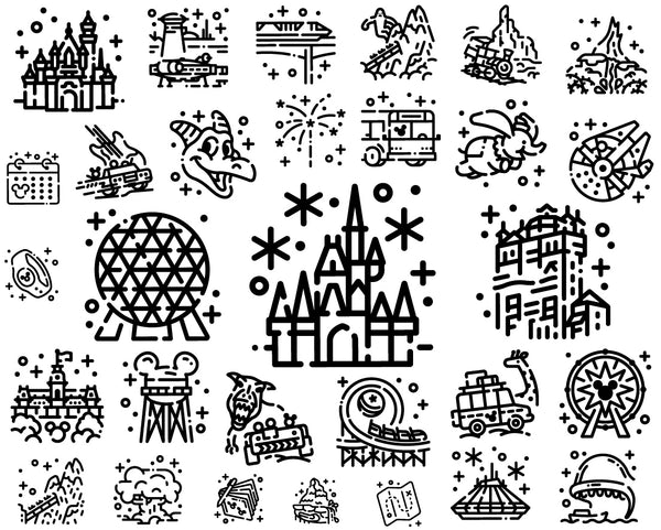 Disneyland Line Art Theme Parks Icon For Cricut Svg Png Bundle – AlyzKids