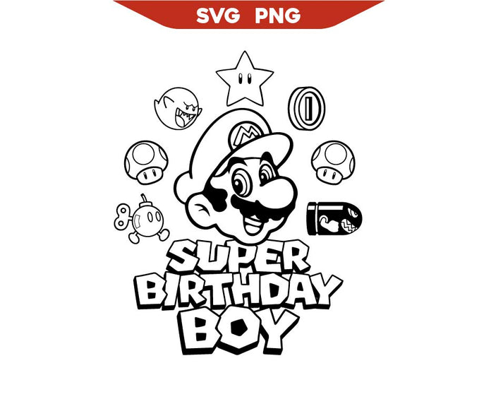 Super Mario Bros Birthday Boy Outline Svg Png – AlyzKids